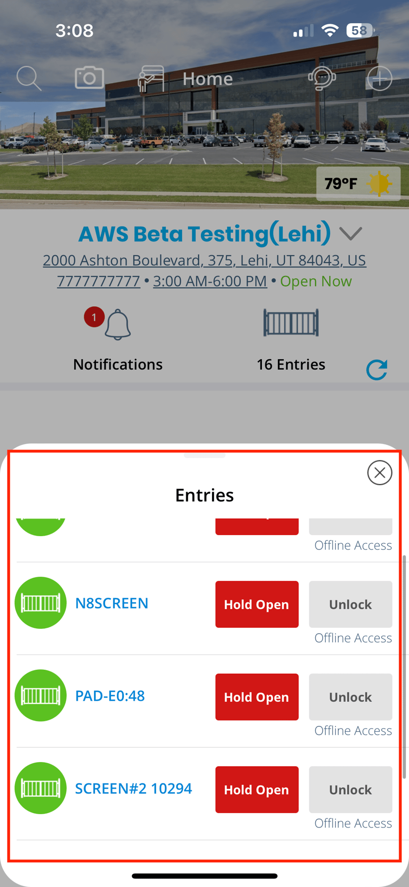 Explaining how to Remote/Hold Open from the Mobile App